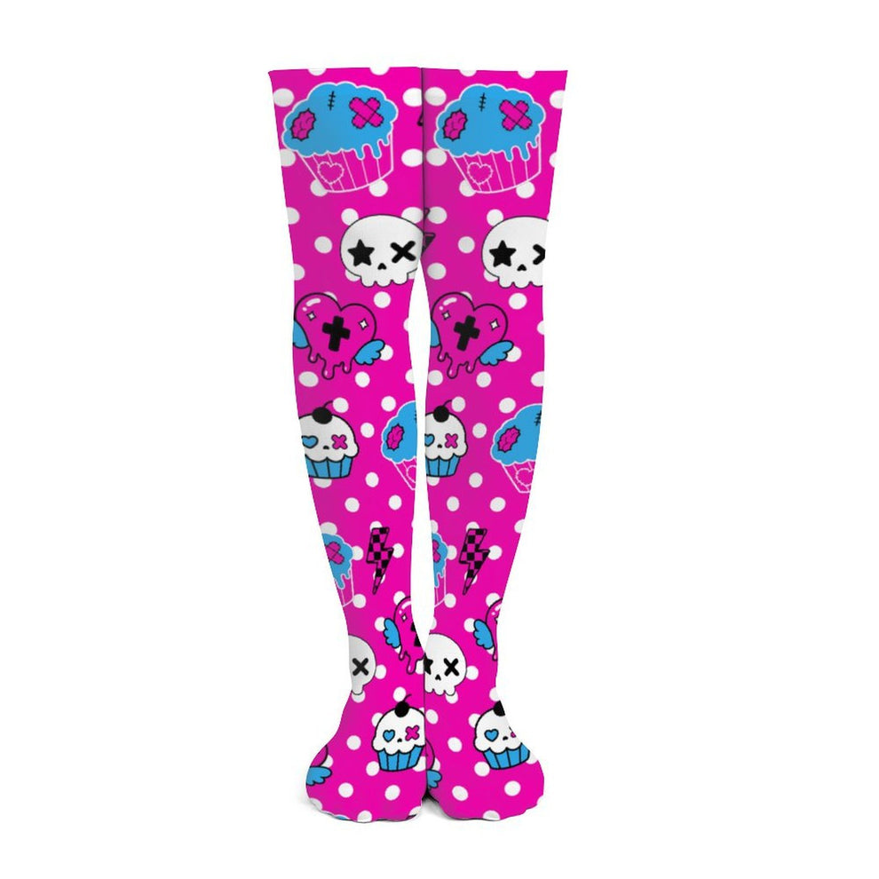 Scene Queen Polka Dot Zombie Cupcake Over-the-Knee Stockings – Emo Y2K ...